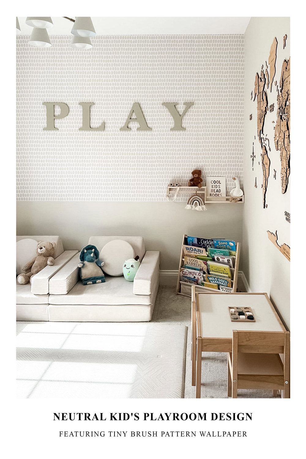Neutral kid's playroom design featuring Tiny Brush Pattern wallpaper ...