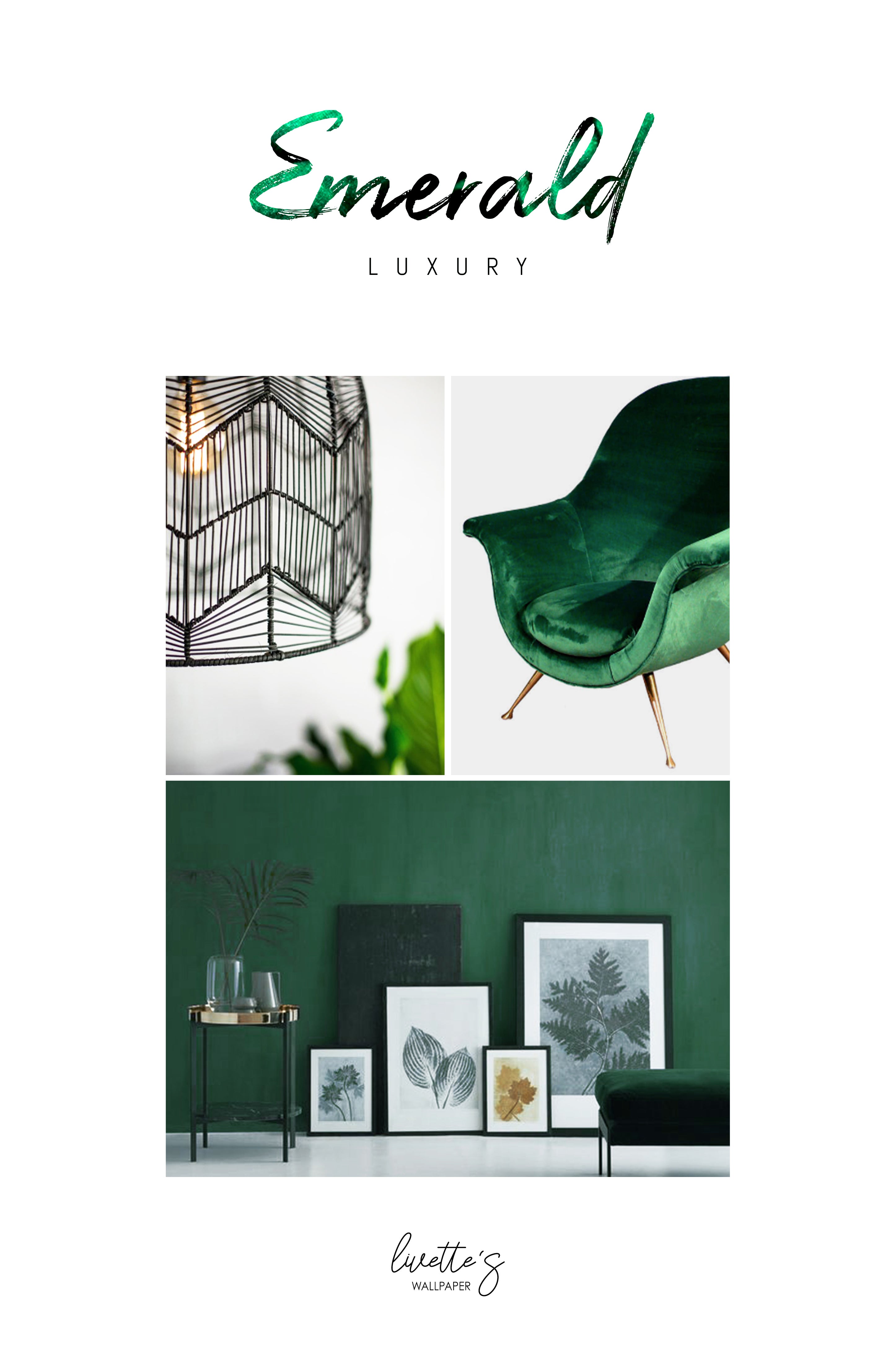 Emerald Inspired Living Room Mood Board | Livettes Wallpaper