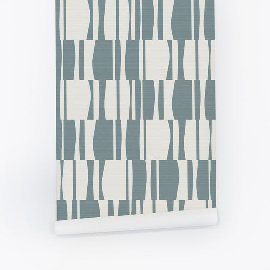 Blue Geometric Tiles Print Grasscloth Wallpaper | Livette's Wallpaper ...