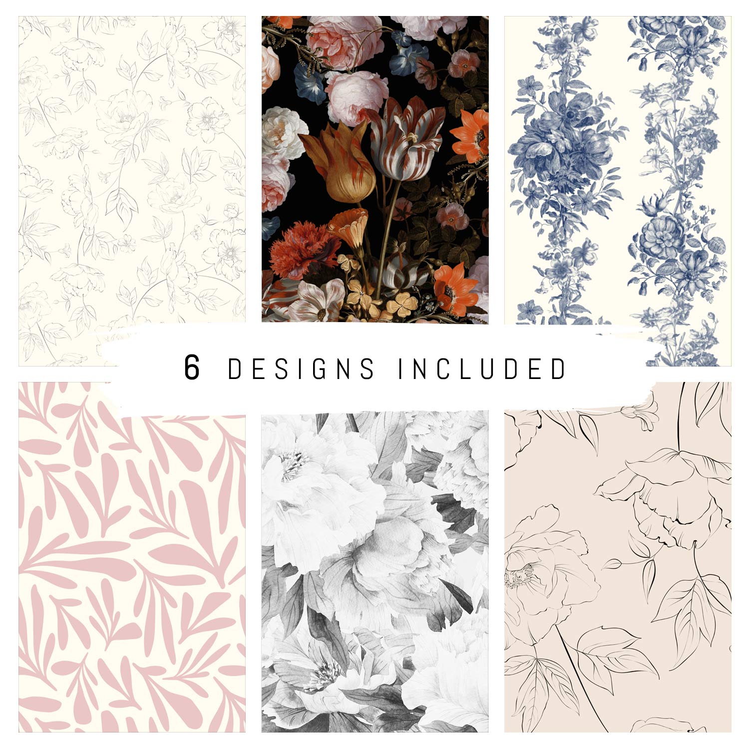 Wallpaper Sample Bundle - 6 Floral Wallpaper Design Samples | Livettes ...