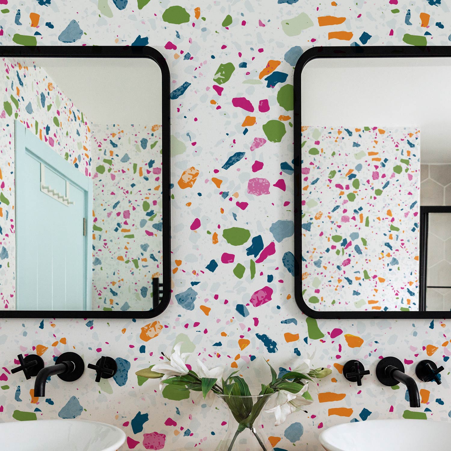 Bright terrazzo print removable wallpaper | Livettes | Livettes Wallpaper