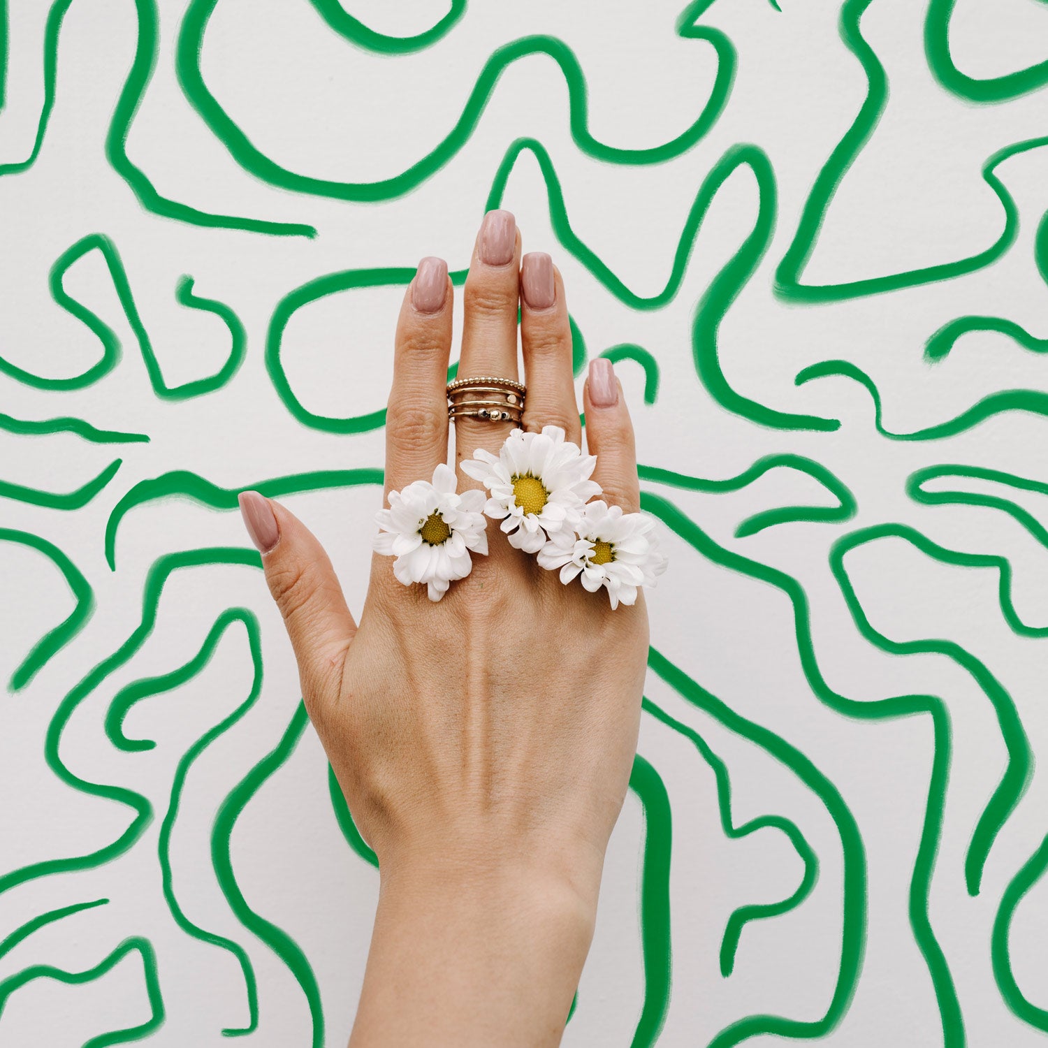 Green Abstract Funky Lines Wallpaper by Livettes Wallpaper