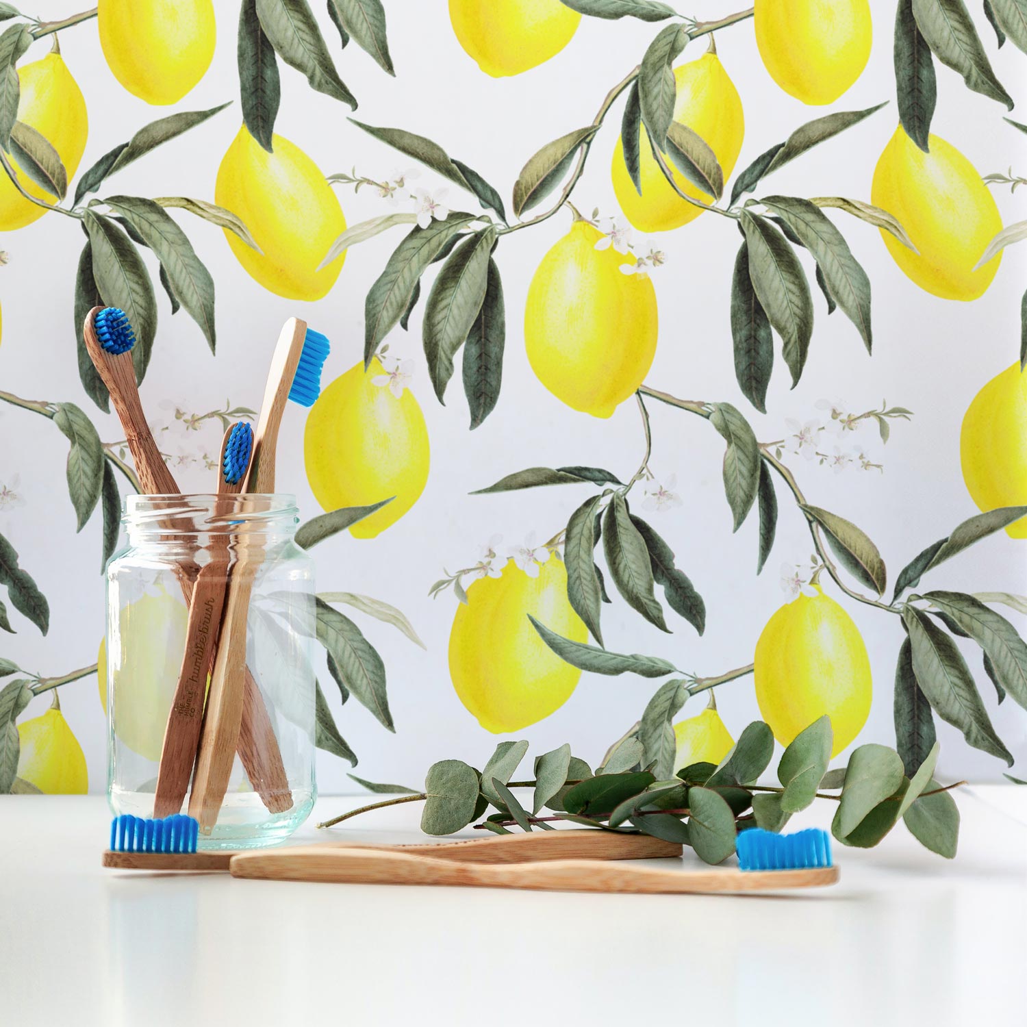 Neon yellow tropical wallpaper with lemons by Livettes | Livettes Wallpaper