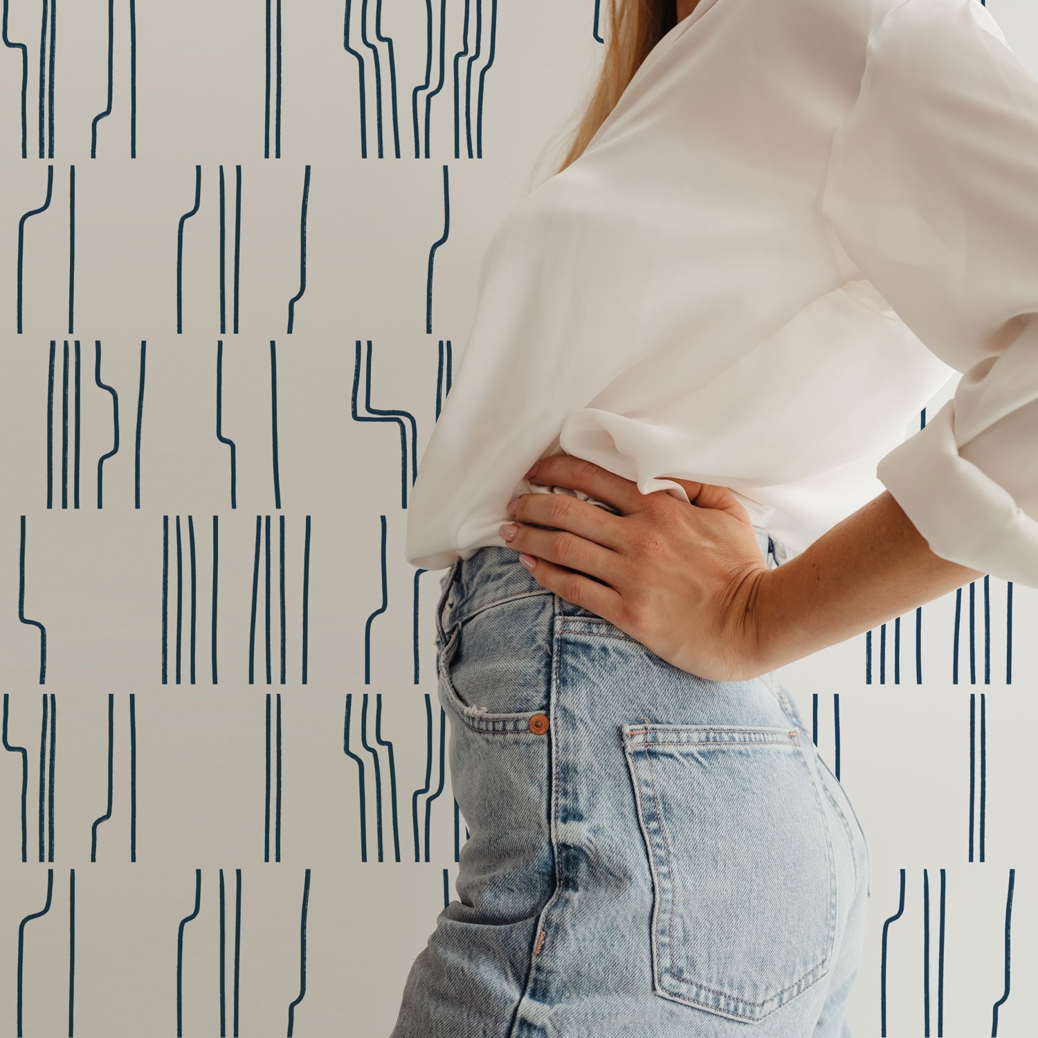 Blue Geometric crooked lines wallpaper by Livettes Wallpaper