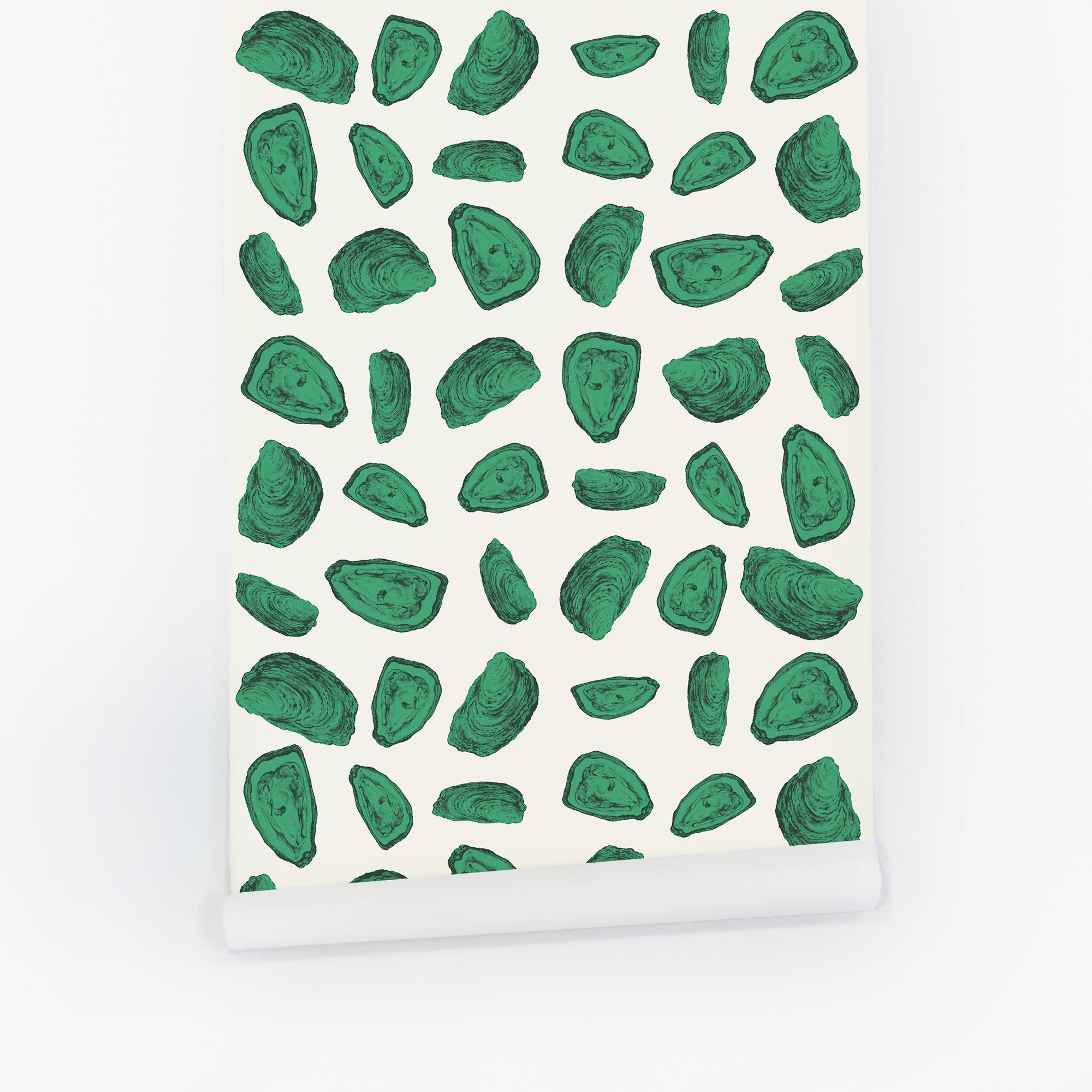 Eclectic oyster shells wallpaper in green color | Livettes | Livettes ...
