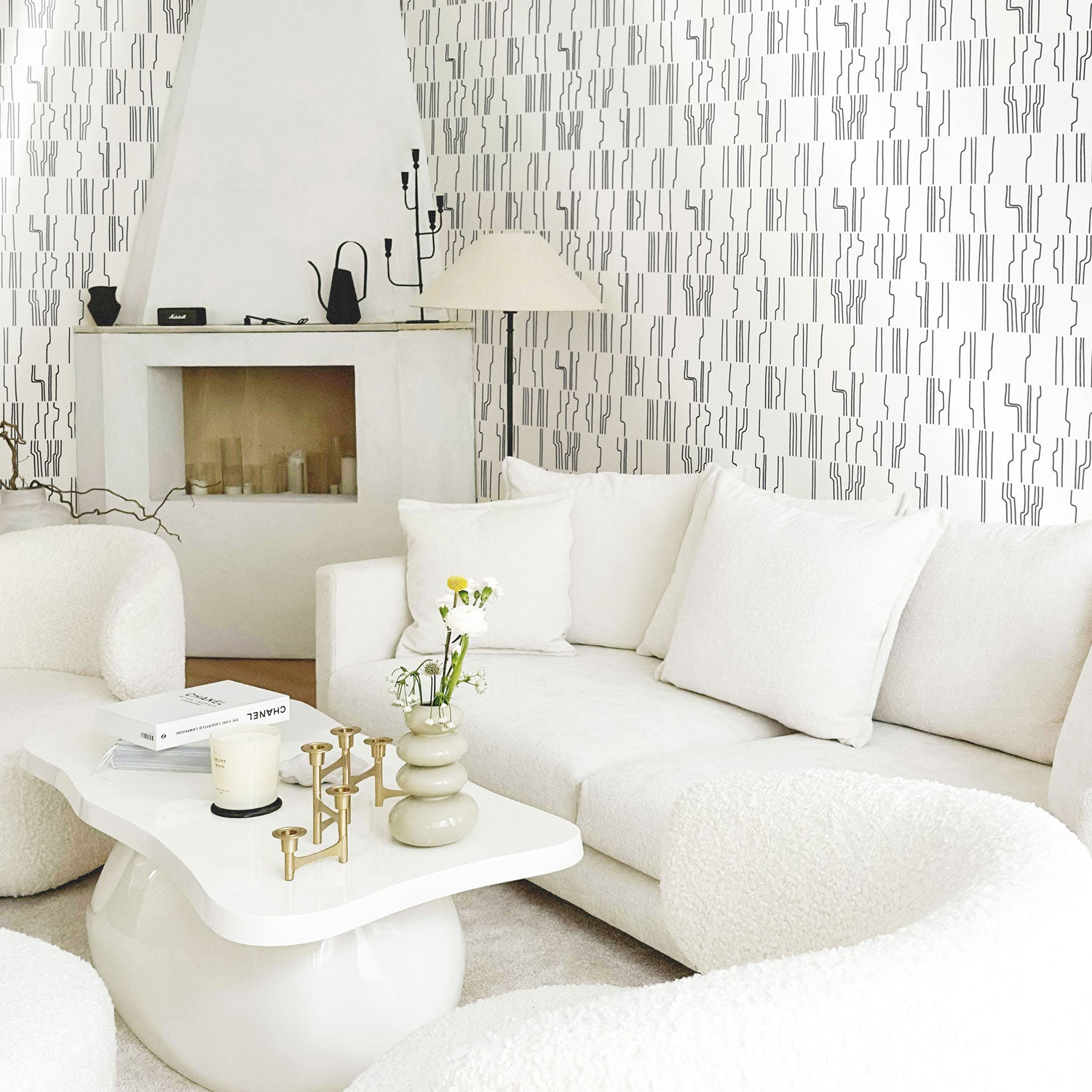 Metallic Pearl Geometric Drawing Lines Wallpaper by Livettes Wallpaper
