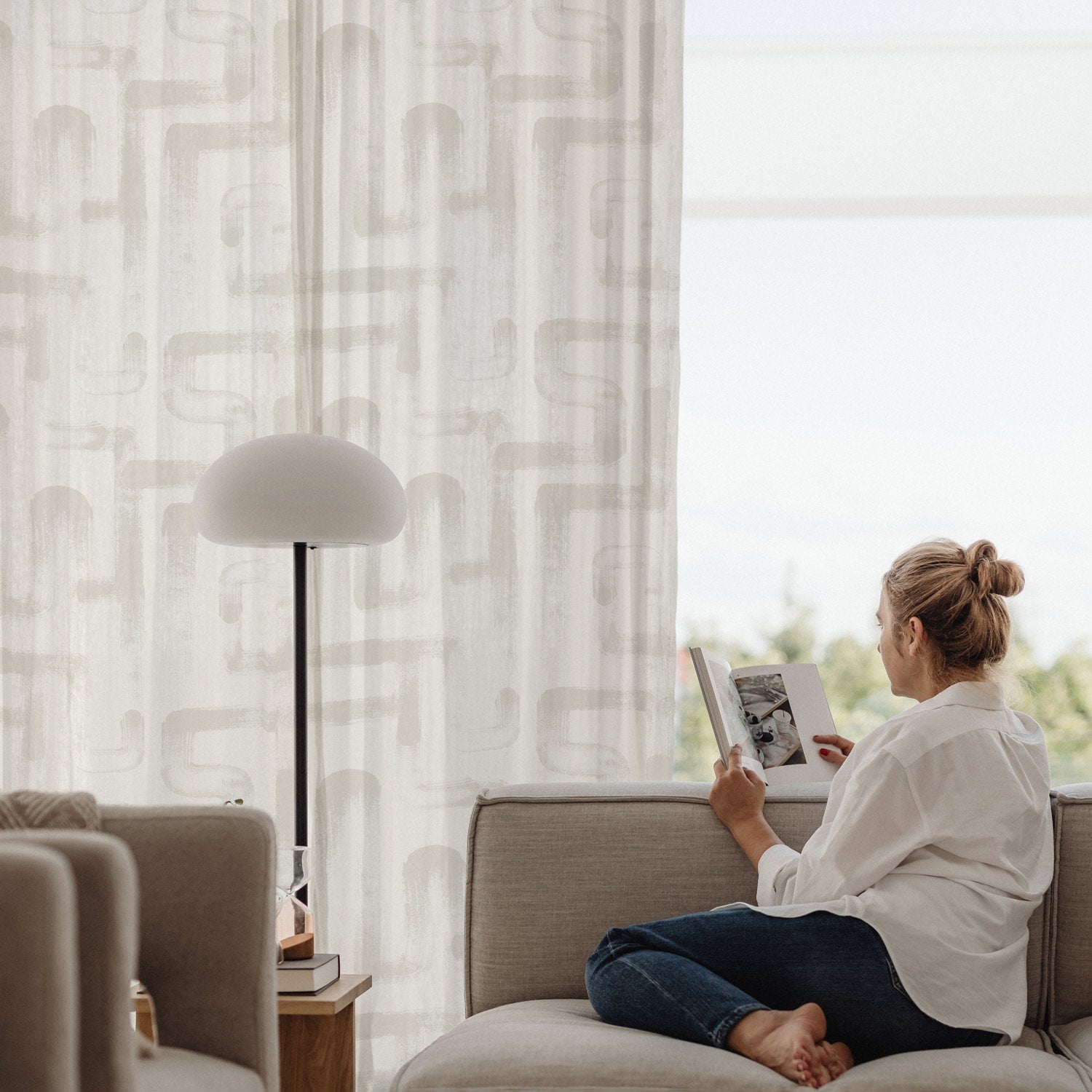 Neutral Color London Metro Lines Design Printed Fabric | Livettes Wallpaper