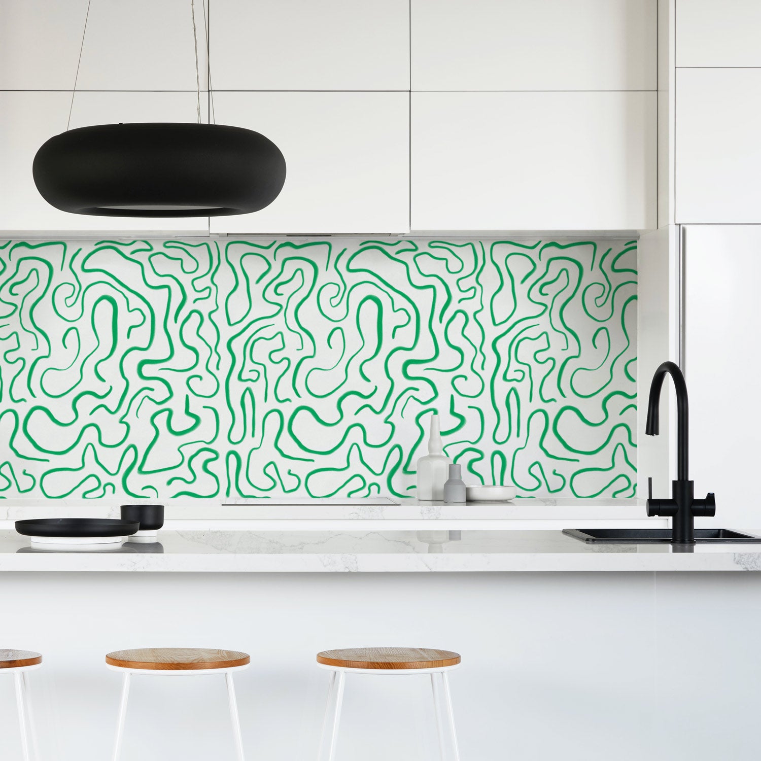 Green Abstract Funky Lines Backsplash Design | Livettes Wallpaper