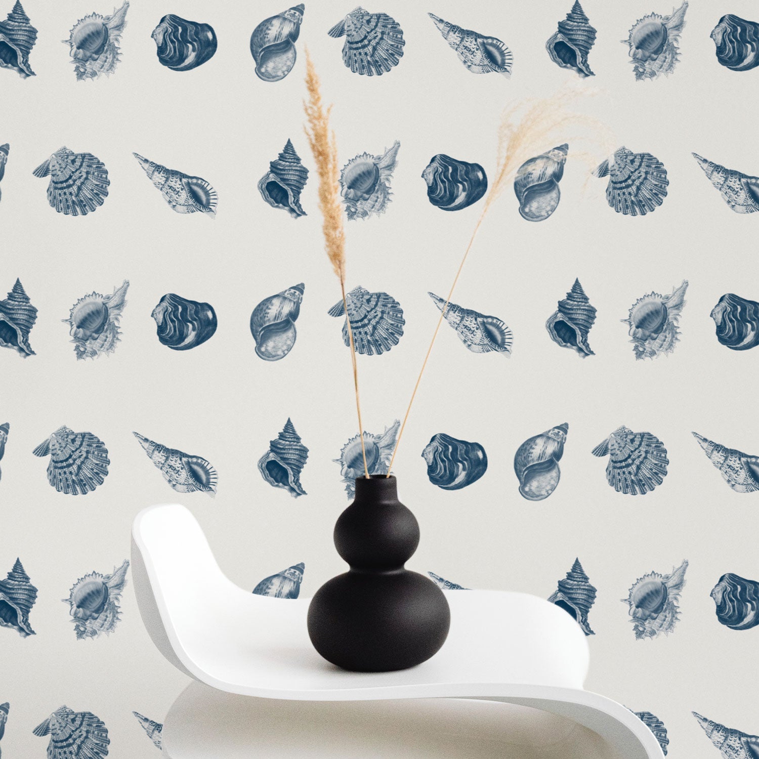 Coastal Shells In Navy | Livettes | Livettes Wallpaper