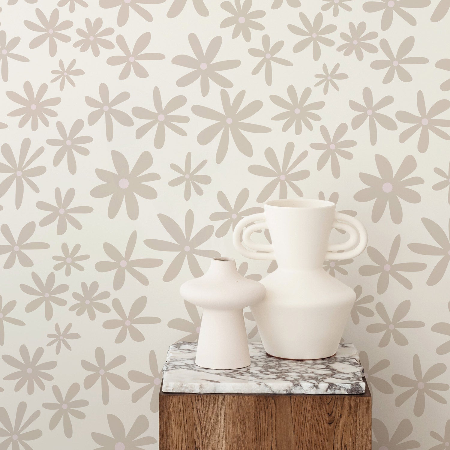 Neutral Daisy Print Removable Wallpaper | Livettes | Livettes Wallpaper